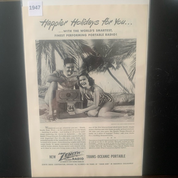 Accents | Vintage 1947 Zenith Radio Happier Holidays For You Ad ...